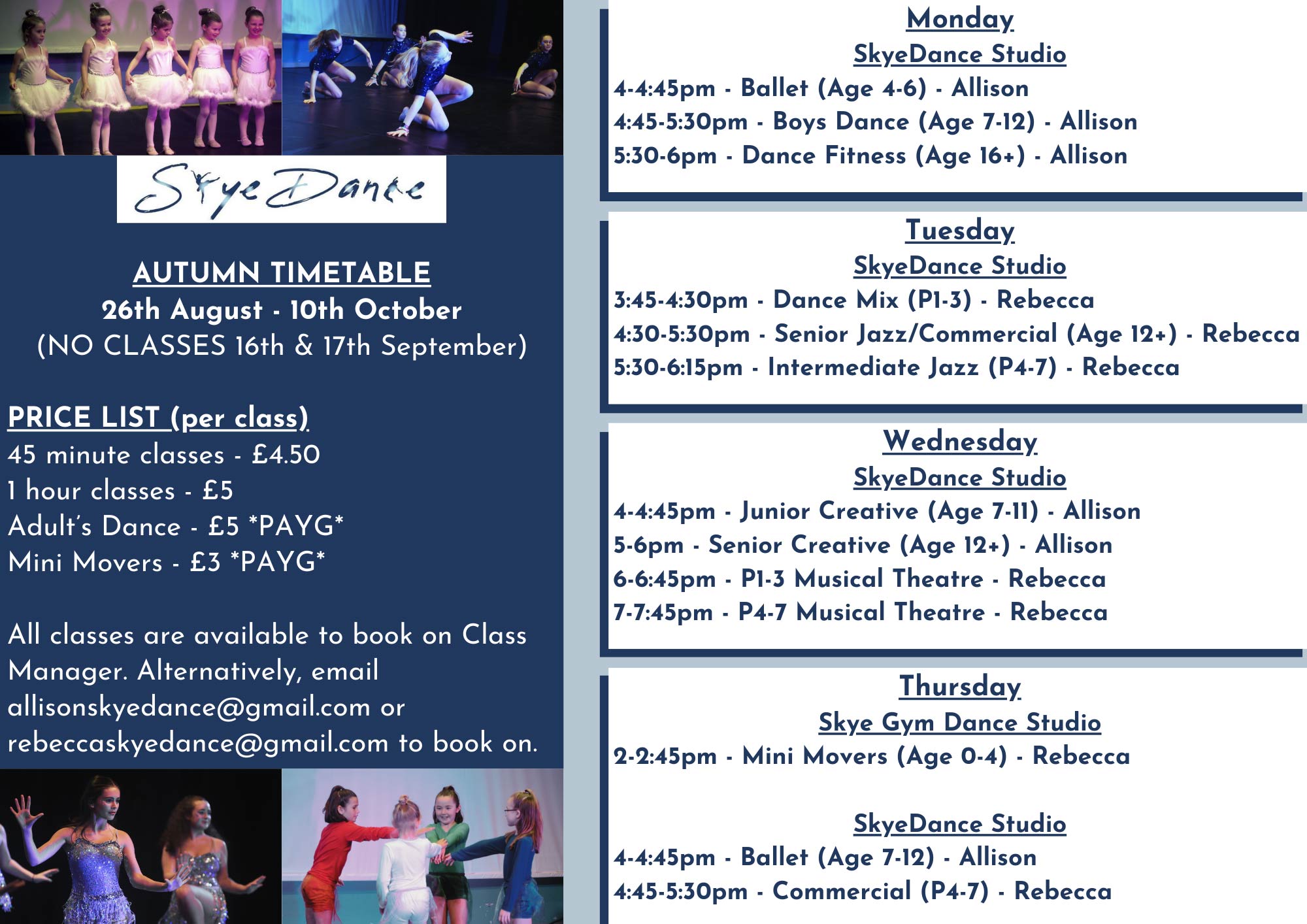 Skye Dance Classes on Skye Timetable